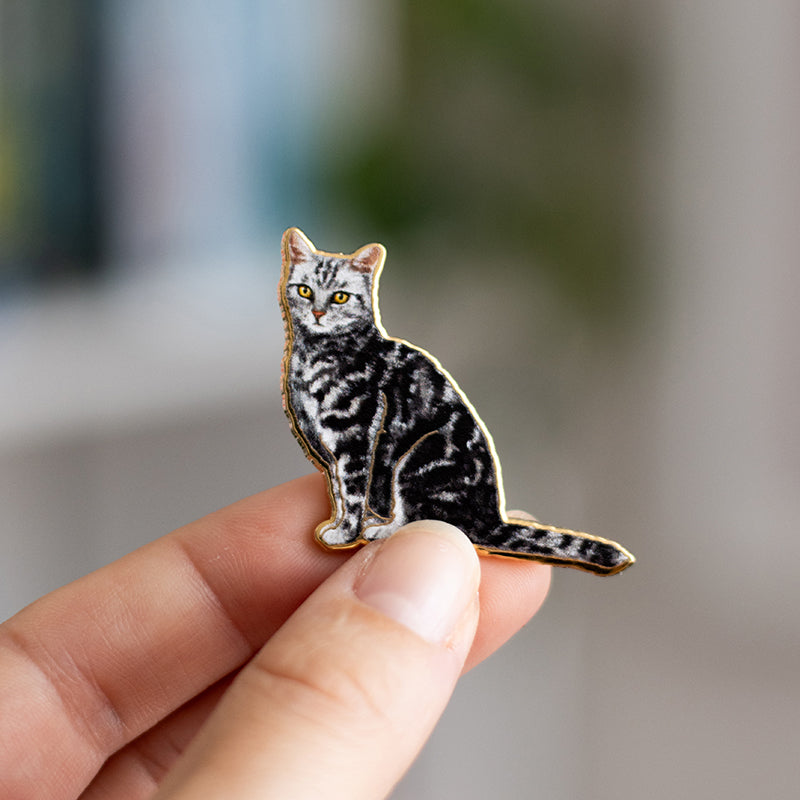 Black American Shorthair Cat Enamel Pin | The Gray Muse - Pin Gift Shop