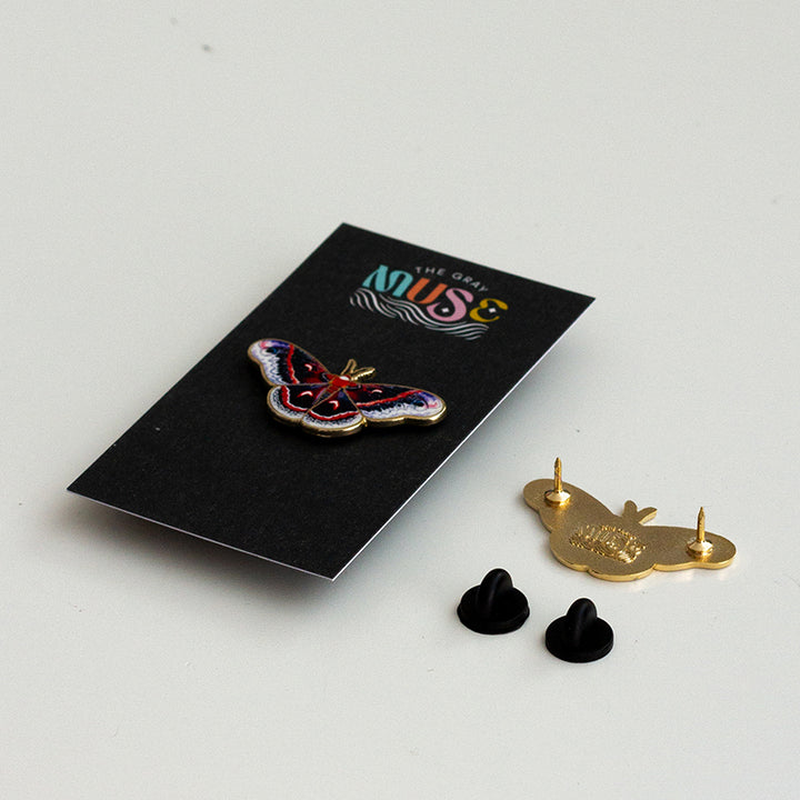 Cecropia Moth Enamel Pin | The Gray Muse - Pin Gift Shop