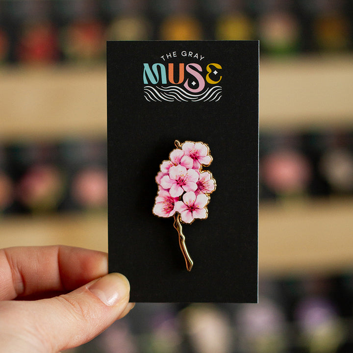 Cherry Blossom Floral Enamel Pin | The Gray Muse - Pin Gift Shop