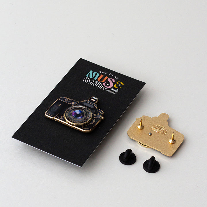 DSLR Camera Interactive Enamel Pin | The Gray Muse - Pin Gift Shop