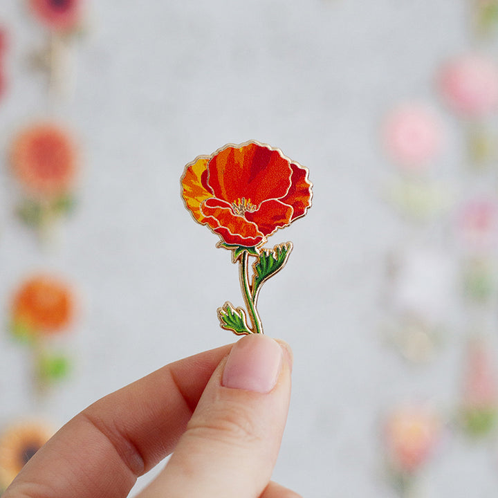 California Poppy Floral Enamel Pin | The Gray Muse - Pin Gift Shop