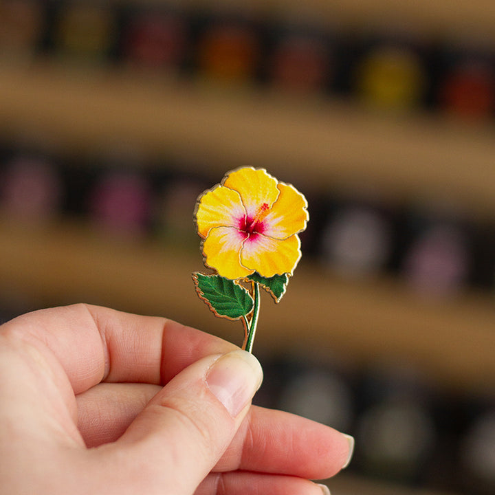 Hibiscus Yellow Floral Enamel Pin, Hawaii State Flower | The Gray Muse ...