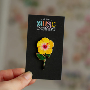 Hibiscus Yellow Floral Enamel Pin, Hawaii State Flower | The Gray Muse ...