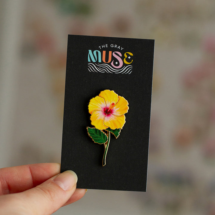 Hibiscus Yellow Floral Enamel Pin, Hawaii State Flower | The Gray Muse ...