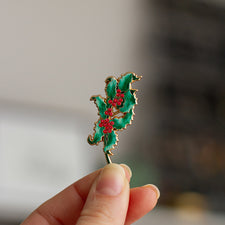 Holly Red Holiday Floral Enamel Pin, December Birth Month Flower | The ...