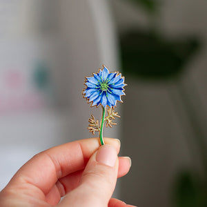 Love-in-a-Mist Blue Floral Enamel Pin | The Gray Muse - Pin Gift Shop