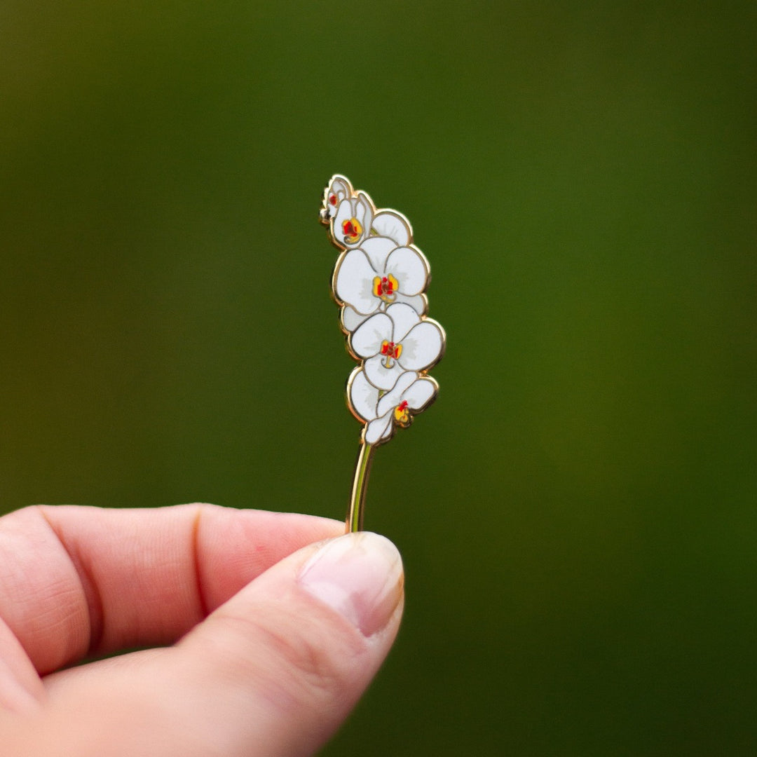 White Orchid Floral Enamel Pin | The Gray Muse - Pin Gift Shop