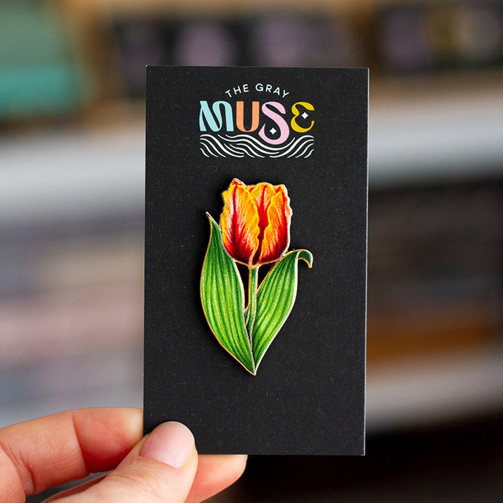 Tulip Orange Floral Enamel Pin | The Gray Muse - Pin Gift Shop