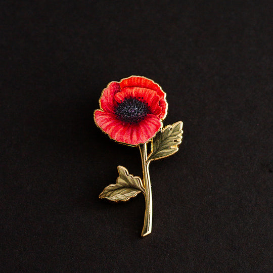Poppy Red Floral Enamel Pin | The Gray Muse - Pin Gift Shop