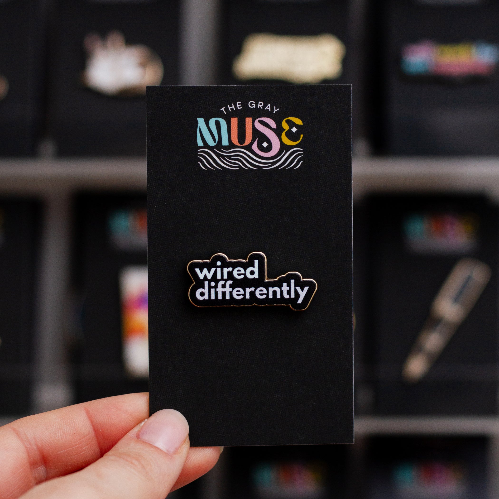 Wired Differently Text Enamel Pin | The Gray Muse - Pin Gift Shop