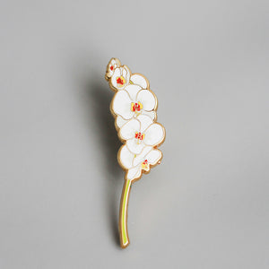 White Orchid Floral Enamel Pin | The Gray Muse - Pin Gift Shop